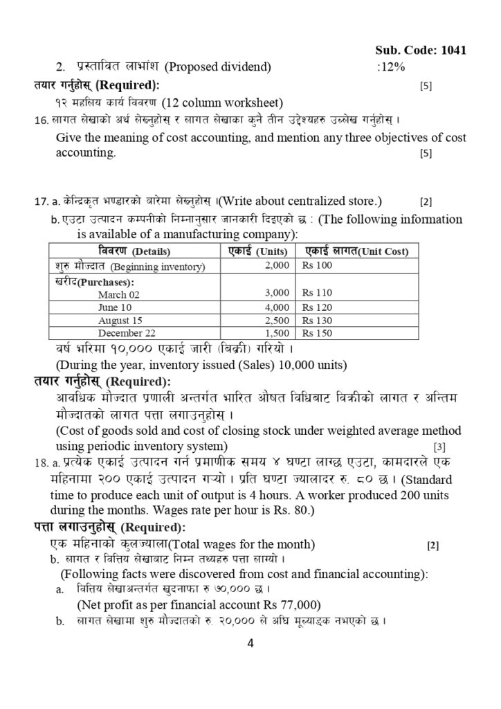 NEB Class 12 Account Model Questions 2081-2082 Solution