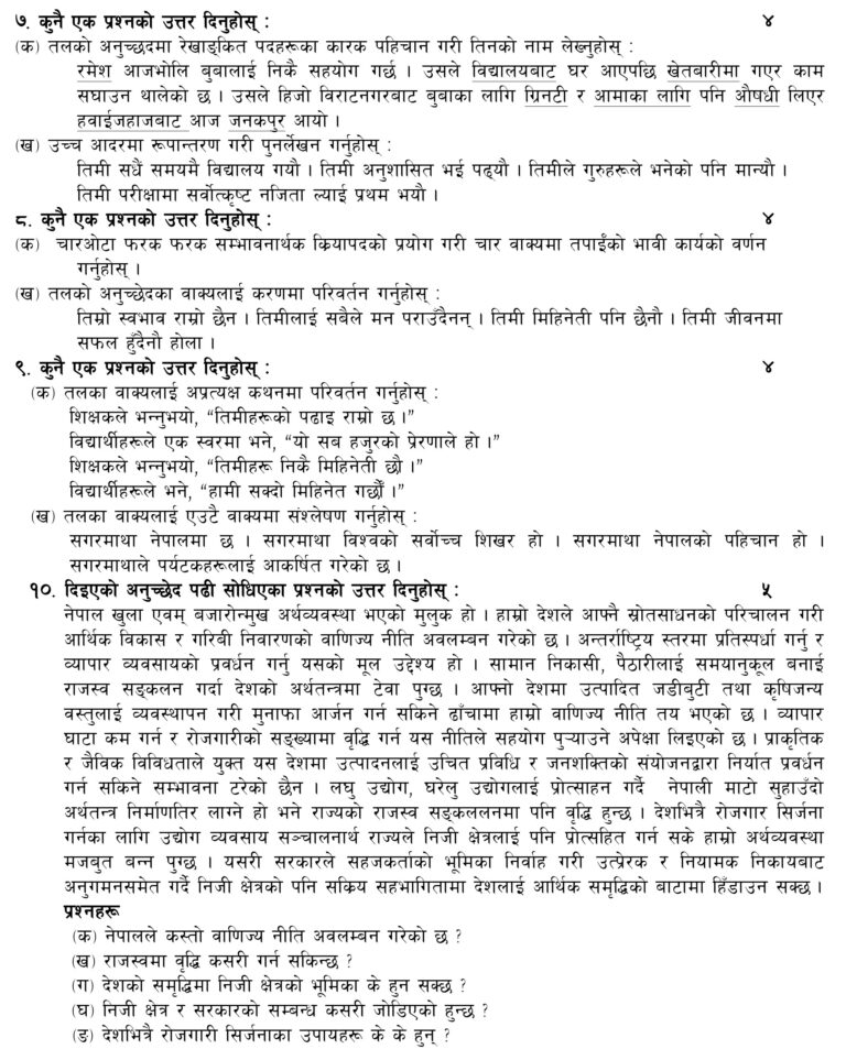 NEB Class 12 Nepali Model Question 2081/2082 (with Answer)