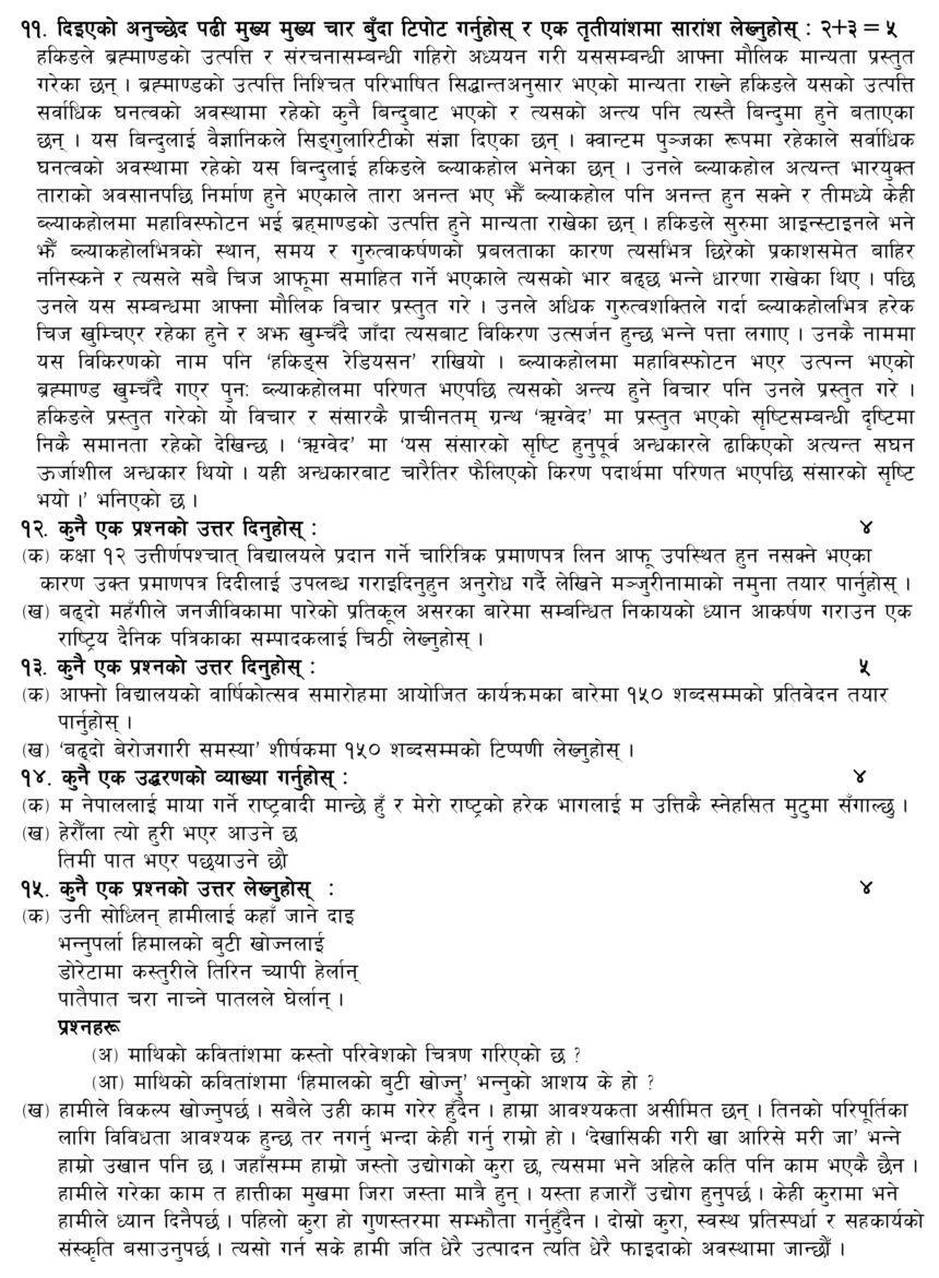 NEB Class 12 Nepali Model Question 2081/2082 (with Answer)