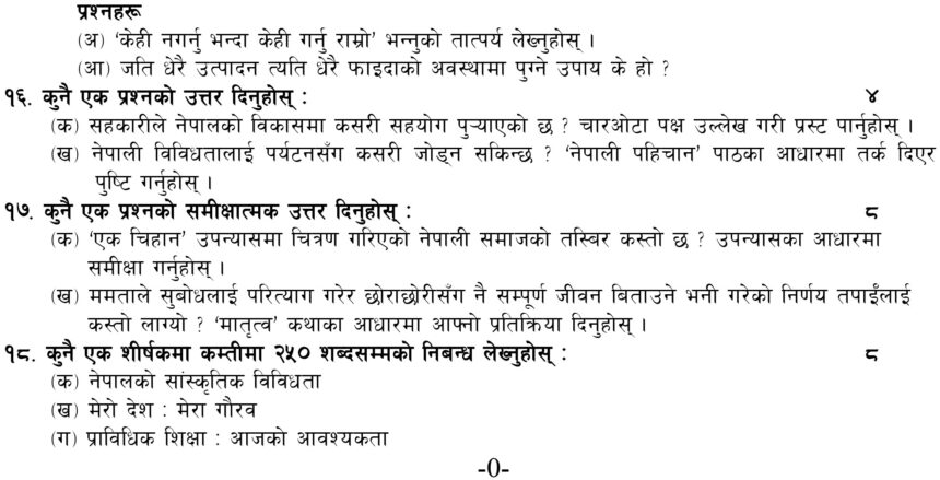 NEB Class 12 Nepali Model Question 2081/2082 (with Answer)